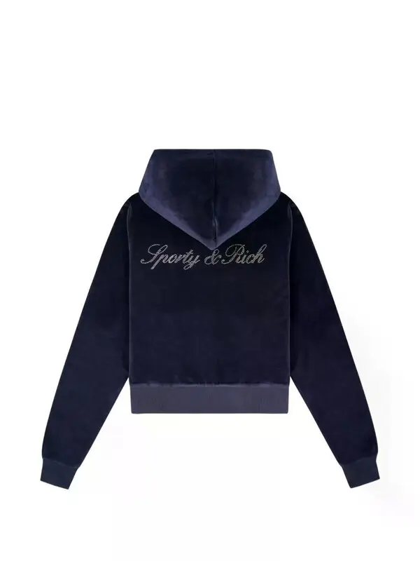 Sporty & Rich Signature Logo Krystal Logo-embellished Hoodie - Blue