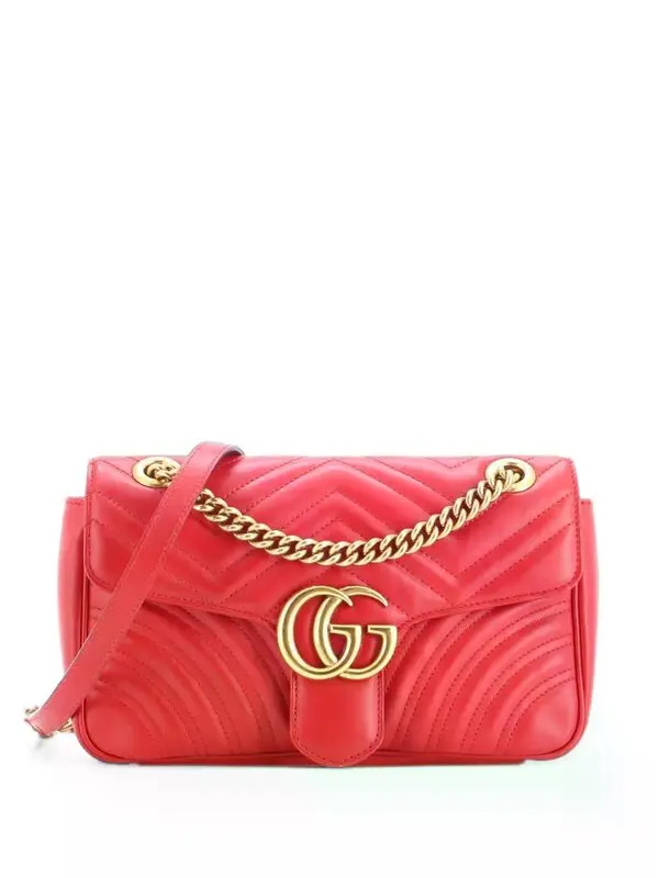 Gucci Gg Marmont Flap Bag Matelasse Leather Small Crossbody Bag - Red