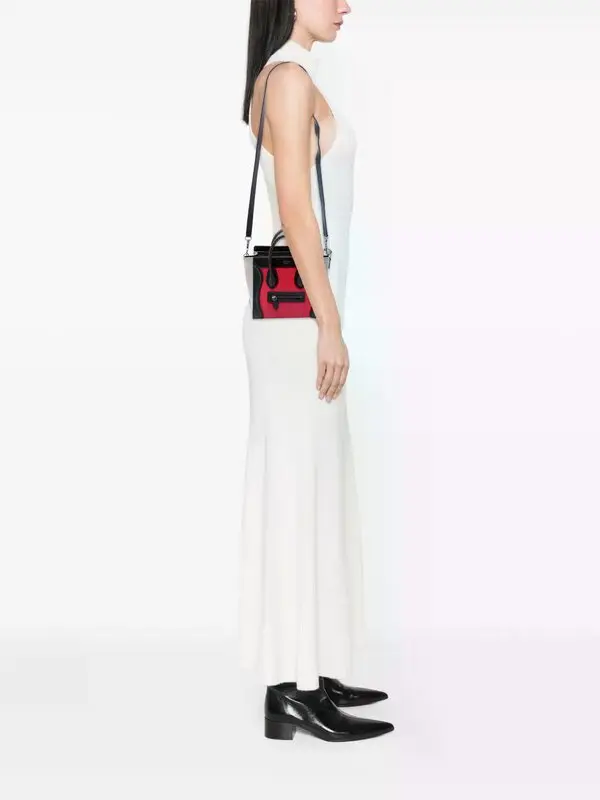 Celine 2017 Nano Tricolor Nubuck And Calfskin Luggage Tote Satchel - Red