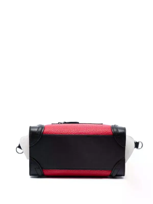 Celine 2017 Nano Tricolor Nubuck And Calfskin Luggage Tote Satchel - Red