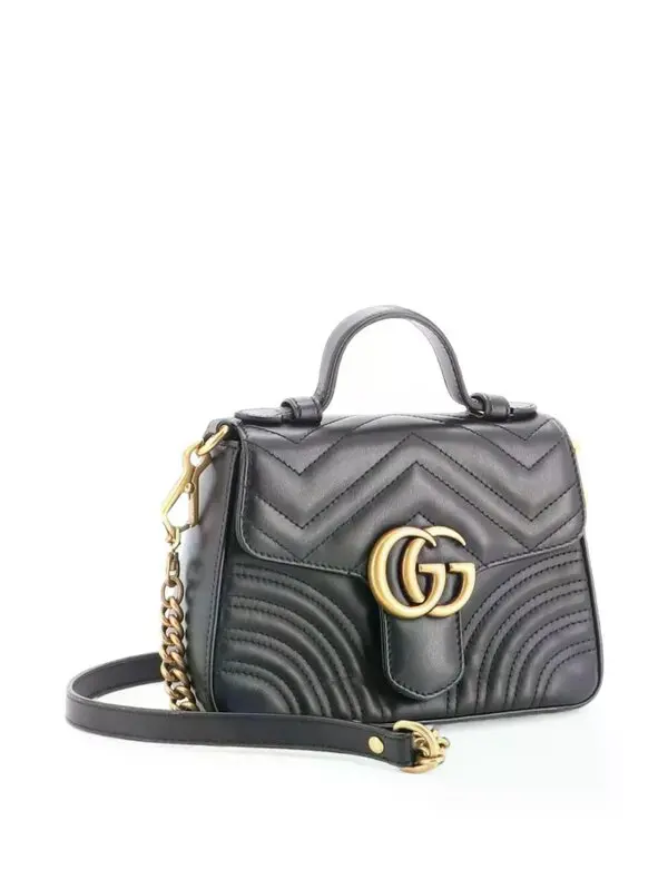 Gucci Gg Marmont Top Handle Flap Bag Matelasse Leather Mini Satchel