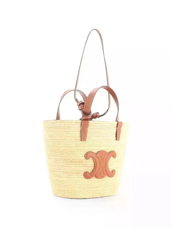 Celine Classic Panier Raffia And Leather Teen Tote Bag