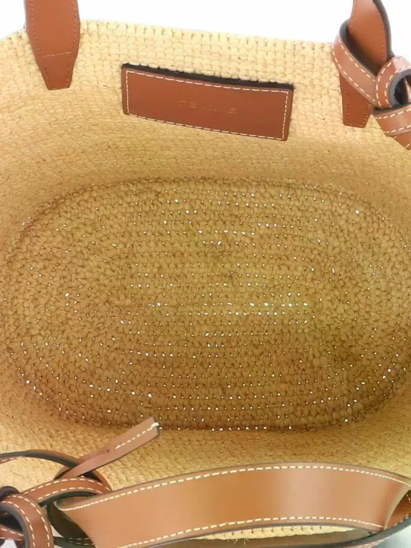 Celine Classic Panier Raffia And Leather Teen Tote Bag