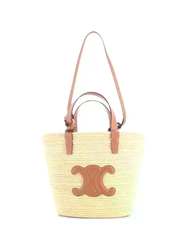 Celine Classic Panier Raffia And Leather Teen Tote Bag - Brown