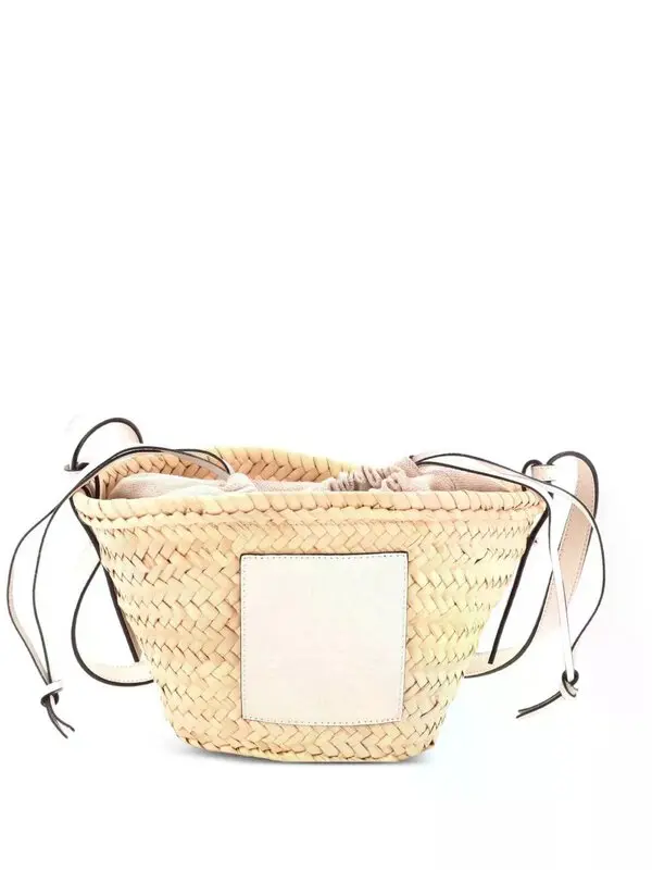 Loewe Drawstring Bucket Raffia And Leather Crossbody Bag - Neutrals