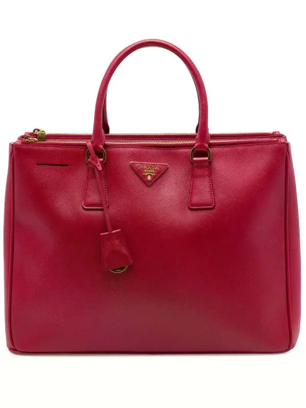 Prada 2013-2026 Large Saffiano Lux Galleria Double Zip Tote Bag - Red