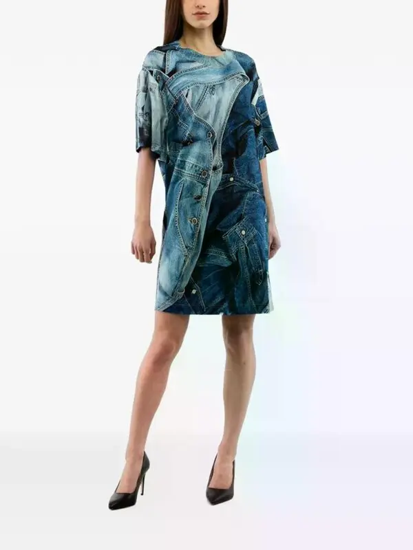 Moschino Denim-print Short-sleeve Mini Dress