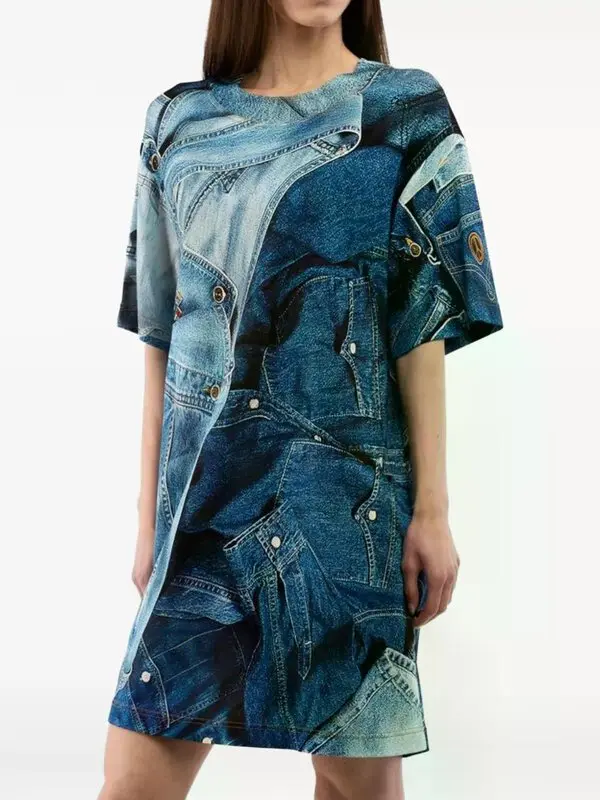 Moschino Denim-print Short-sleeve Mini Dress