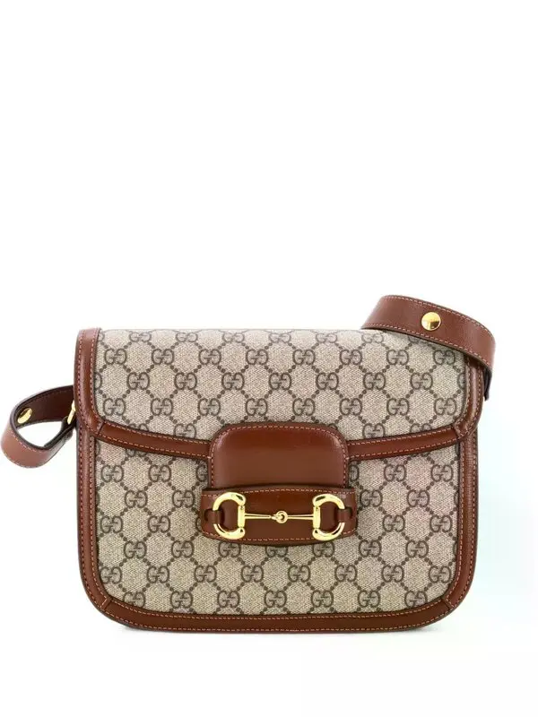 Gucci Horsebit 1955 Shoulder Bag Gg Coated Canvas With Leather Small Crossbody Bag - Brown