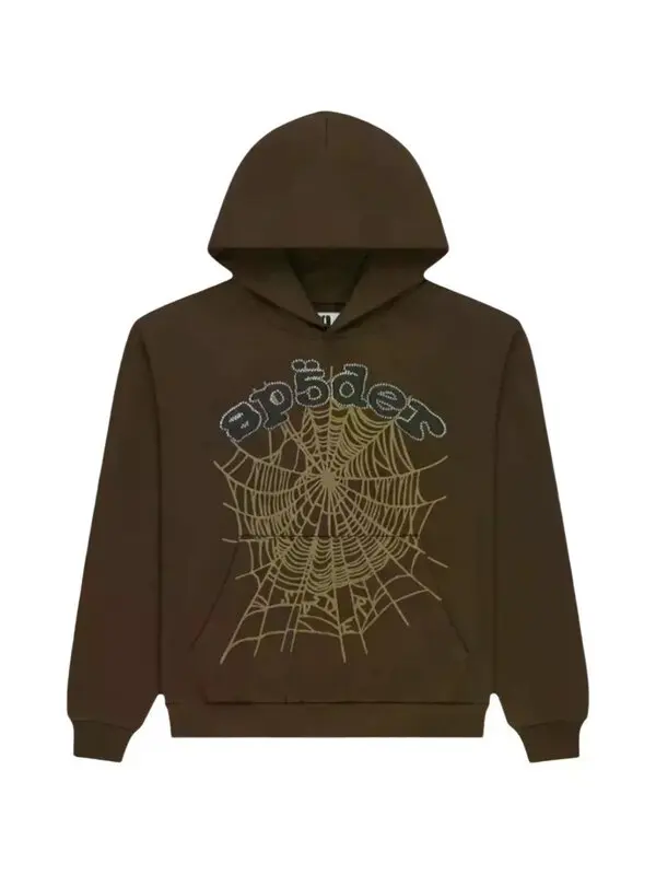 SP5DER Rhinestone-embellished Web-print Hoodie - Brown