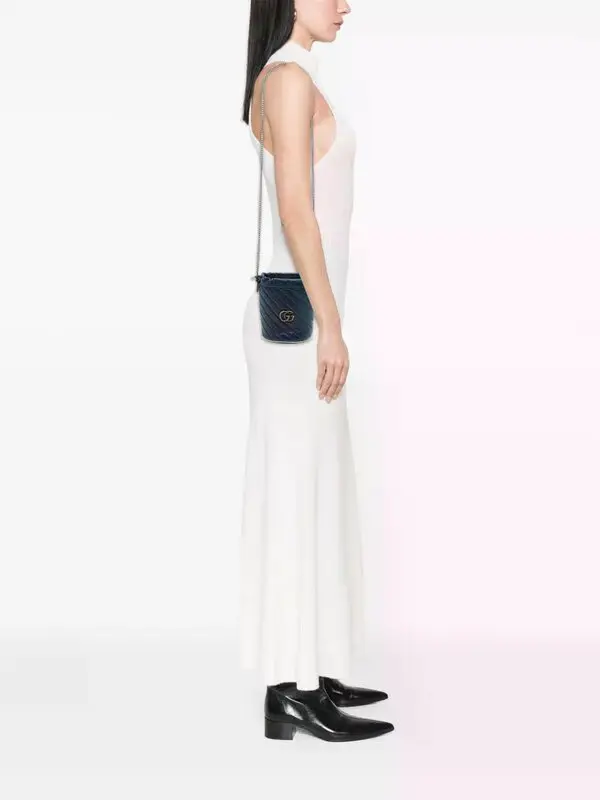 Gucci 2000-2015 Mini Gg Marmont Matelasse Diagonal Leather Torchon Bucket Bag - Blue