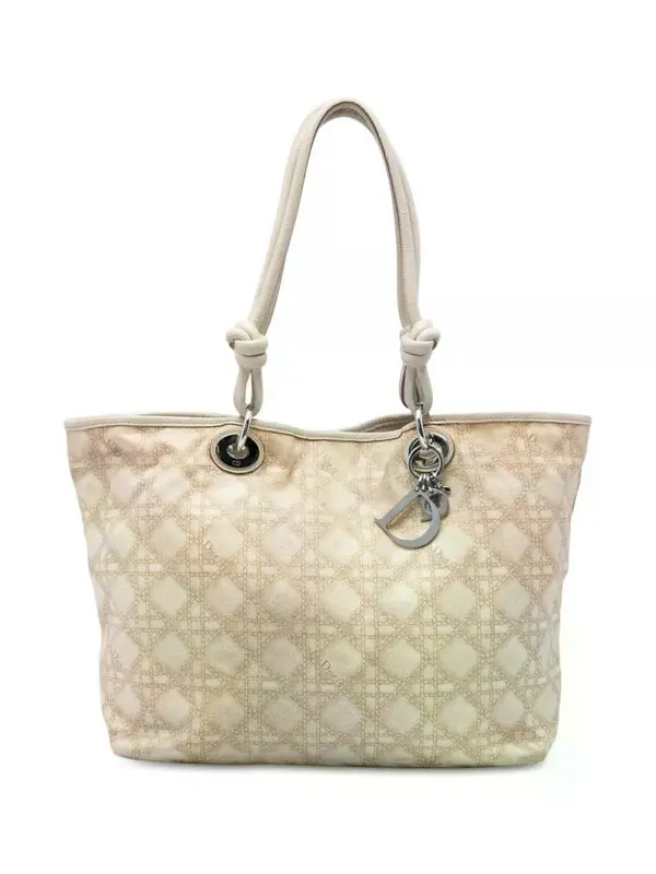 Dior 2008 Large Canvas Cannage Print Cherie Shopper Tote Bag - Neutrals