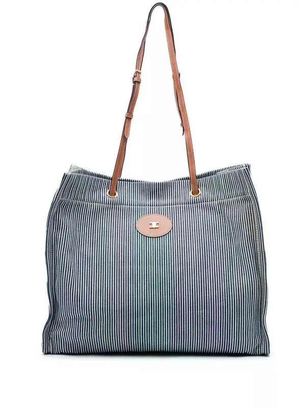 Celine 2019 Striped Textile And Calfskin Squared Cabas Tote Bag