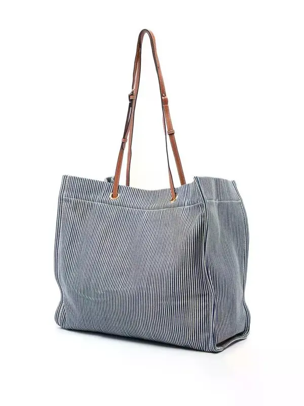 Celine 2019 Striped Textile And Calfskin Squared Cabas Tote Bag