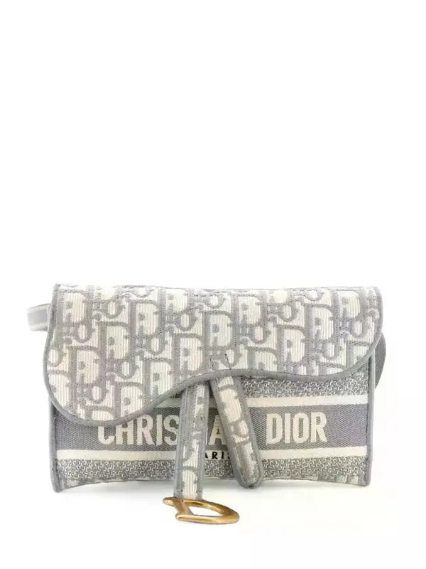 Dior Saddle Slim Pouch Logo Embroidered Oblique Canvas Belt Bag - Grey