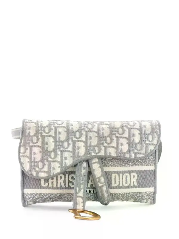 Dior Saddle Slim Pouch Logo Embroidered Oblique Canvas Belt Bag - Grey