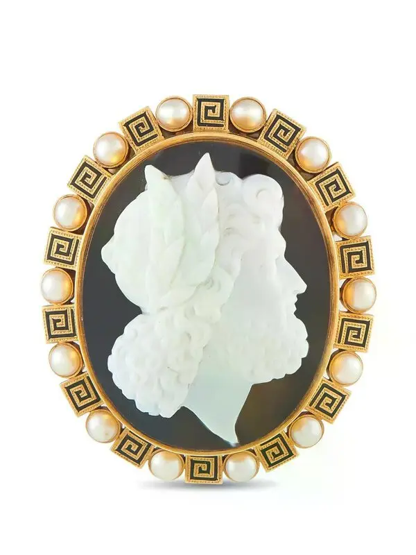 LB EXCLUSIVE Mudstone And Pearl Cameo Brooch - Gold