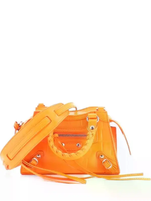 Balenciaga Neo Classic City Bag Crocodile Embossed Leather Nano Crossbody Bag - Orange