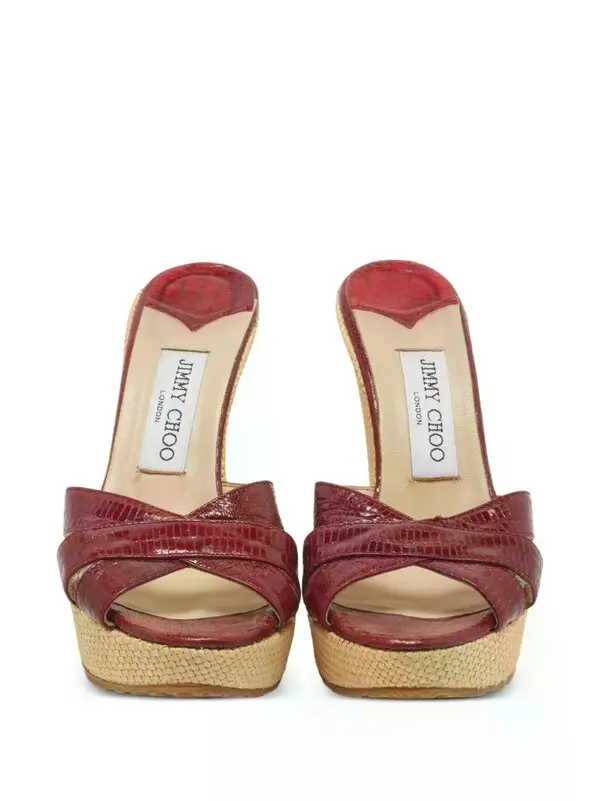 JIMMY CHOO Phyllis Lizard-embossed Wedge Sandals - Red