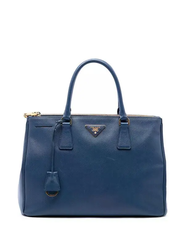 Prada 2013-2026 Large Saffiano Lux Galleria Double Zip Tote Bag - Blue