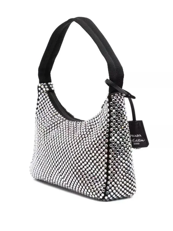 Prada 2013-2026 Mini Satin Crystal Re Edition 2000 Shoulder Bag - Black