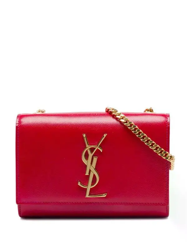 Saint Laurent 2013 Small Patent Grain De Poudre Monogram Kate Crossbody Bag - Red