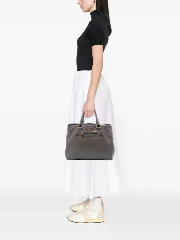 Prada 2010-2026 Soft Calf Front Zip Open Convertible Tote Satchel