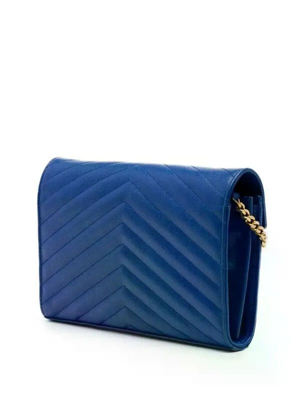 Saint Laurent 2016 Grain De Poudre Chevron Monogram Envelope Chain Wallet Crossbody Bag