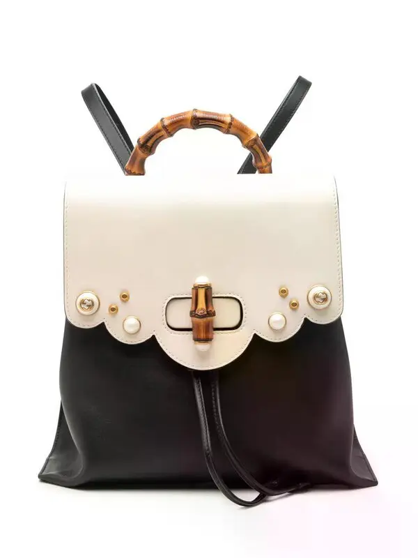 Gucci 2000-2015 Pearl Studded Calfskin Bamboo Nymphaea Backpack - Black