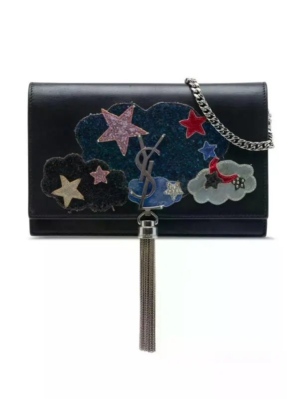 Saint Laurent 2016 Calfskin Cloud Star Applique Classic Monogram Kate Tassel Wallet On Chain Crossbody Bag - Black