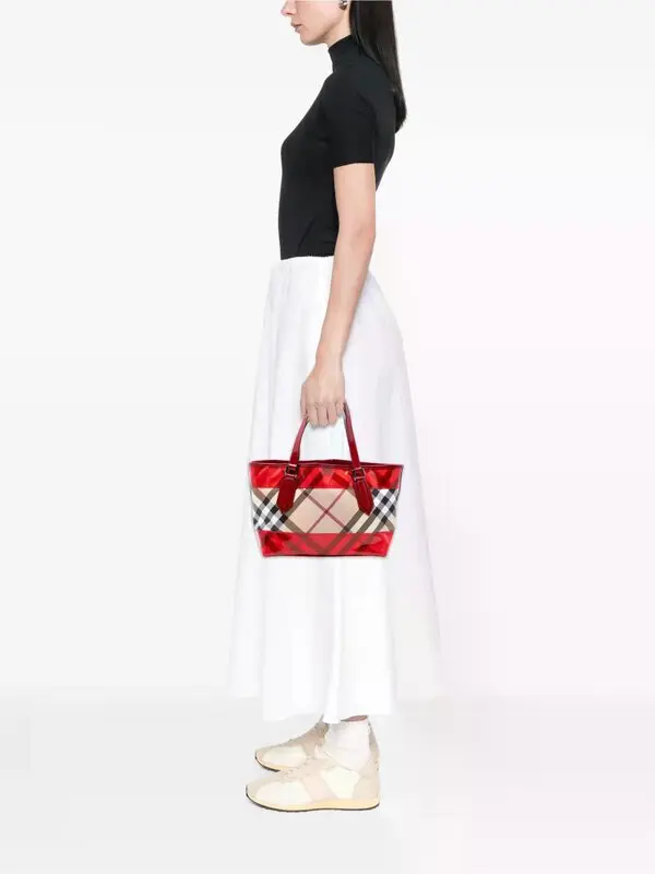 Burberry 2000-2017 Vinyl Trimmed Supernova Check Coated Canvas Tote Bag - Neutrals