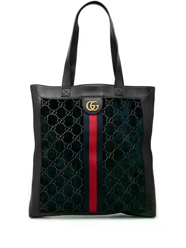 Gucci 2016-2026 Large Gg Velvet Web Ophidia Tote Bag - Blue