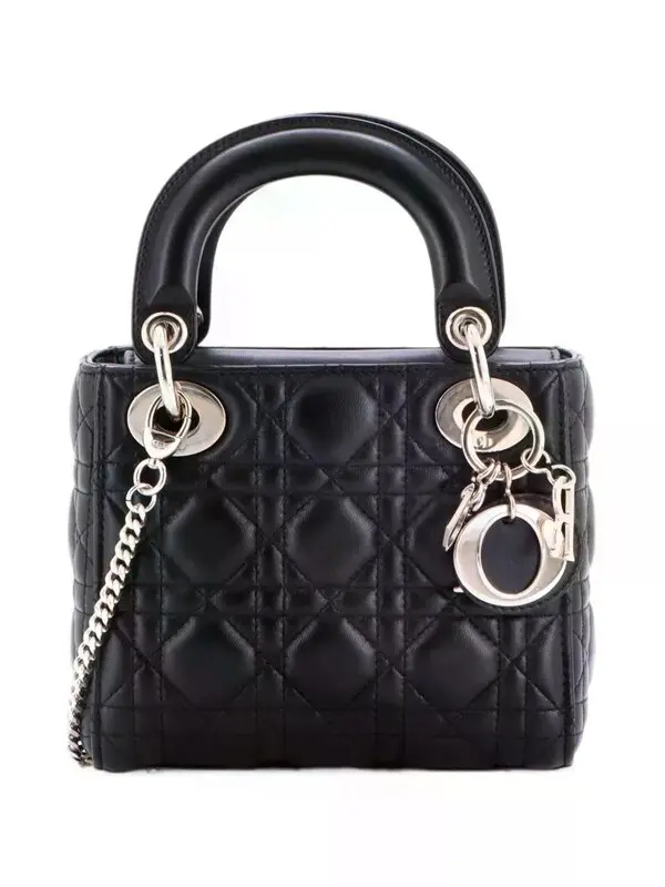 Dior Lady Chain Bag Cannage Quilt Lambskin Mini Satchel - Black