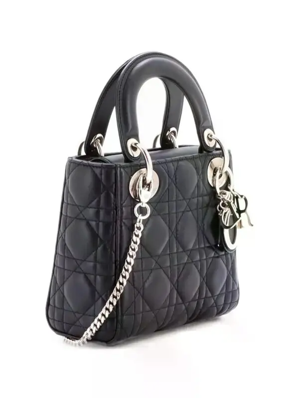 Dior Lady Chain Bag Cannage Quilt Lambskin Mini Satchel - Black