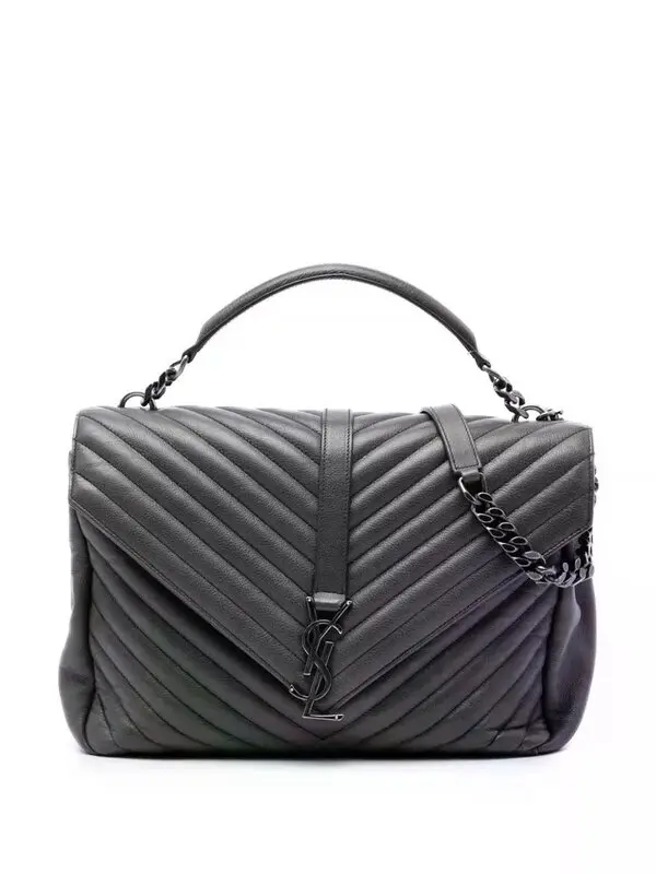 Saint Laurent 2016 Large Chevron Sheepskin Monogram College Satchel
