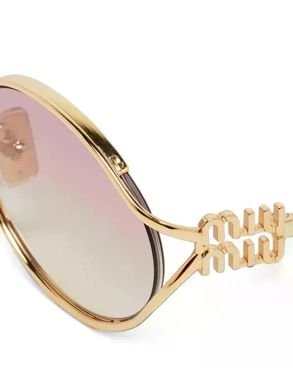 Miu Miu Smu 52y Logo-plaque Oval-frame Sunglasses - Gold