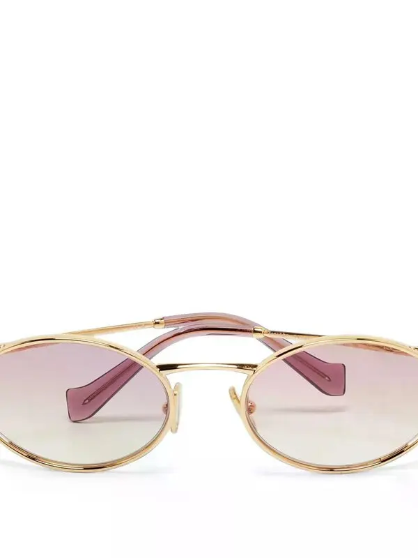 Miu Miu Smu 52y Logo-plaque Oval-frame Sunglasses - Gold