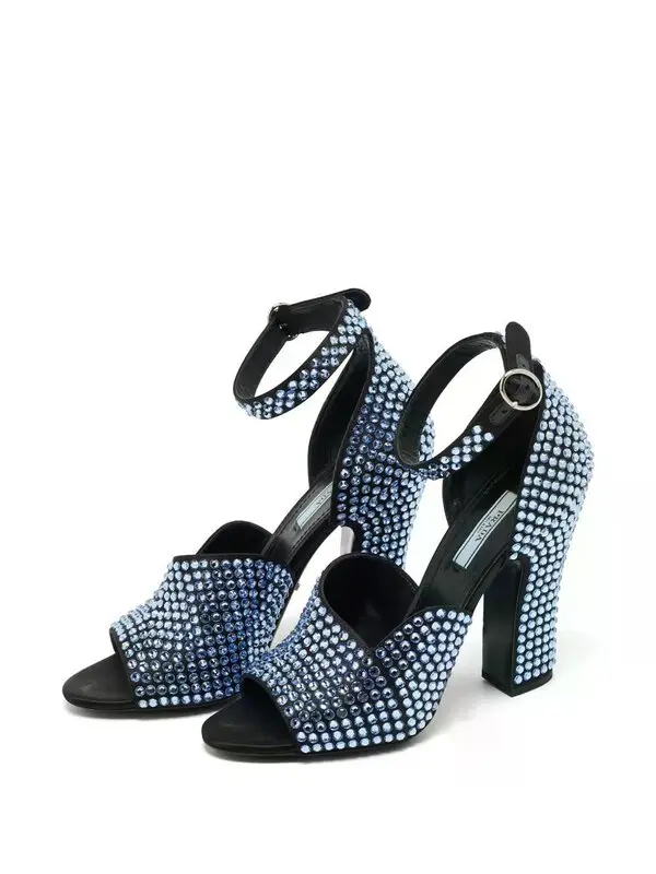 Prada Crystal-embellished Ankle-strap Heeled Sandals - Black