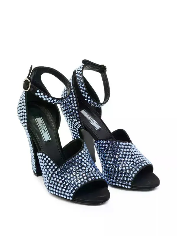 Prada Crystal-embellished Ankle-strap Heeled Sandals - Black