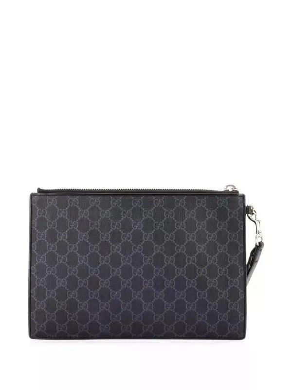 Gucci Night Courrier Pouch Gg Coated Canvas With Applique Clutch Bag - Black