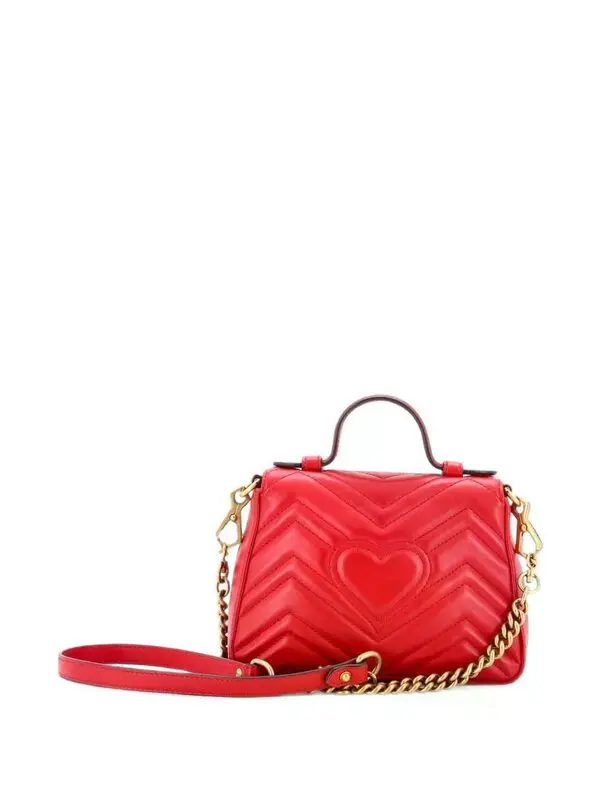 Gucci Gg Marmont Top Handle Flap Bag Matelasse Leather Mini Satchel - Red