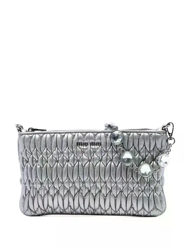 Miu Miu 2010-2026 Metallic Matelasse Nappa Crystal Chain Crossbody Bag - Silver
