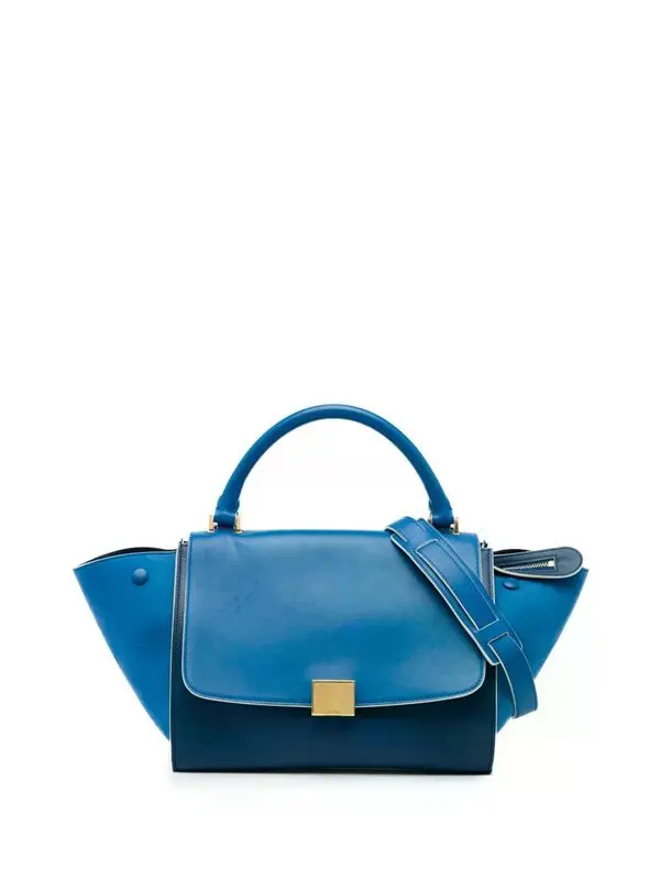 Celine 2015 Small Bicolor Calfskin And Nubuck Trapeze Satchel - Blue
