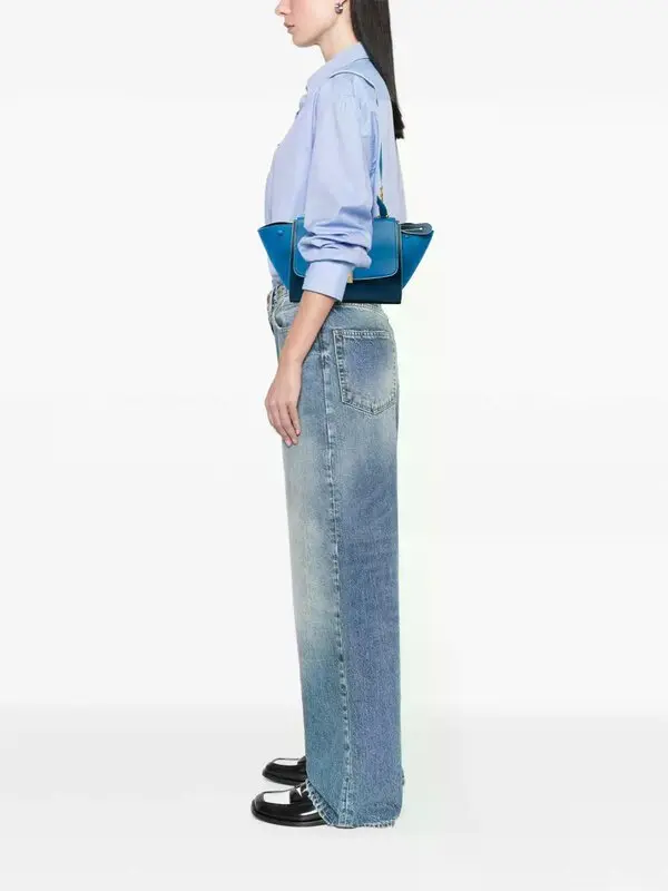 Celine 2015 Small Bicolor Calfskin And Nubuck Trapeze Satchel - Blue