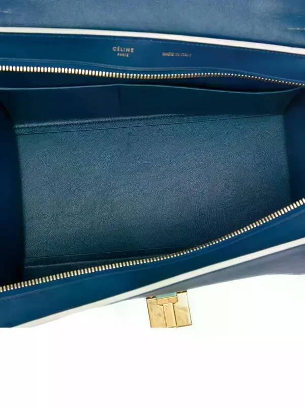 Celine 2015 Small Bicolor Calfskin And Nubuck Trapeze Satchel - Blue