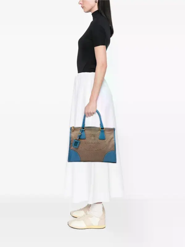 Prada 2013-2026 Saffiano Trimmed Canvas Canapa Logo Double Zip Satchel