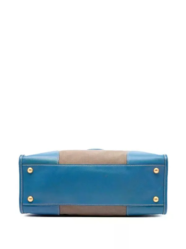 Prada 2013-2026 Saffiano Trimmed Canvas Canapa Logo Double Zip Satchel