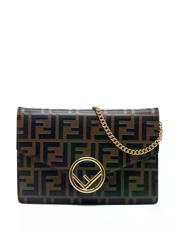 Fendi 2010-2026 Zucca Embossed Leather F Is Envelope Wallet On Chain Crossbody Bag - Brown