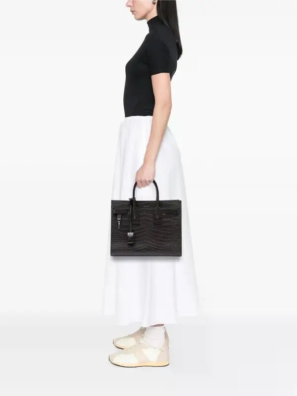 Saint Laurent 2016 Small Croc Embossed Leather Sac De Jour Satchel