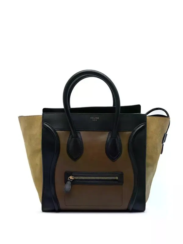 Celine 2012 Mini Tricolor Calfskin And Suede Luggage Tote Bag - Brown